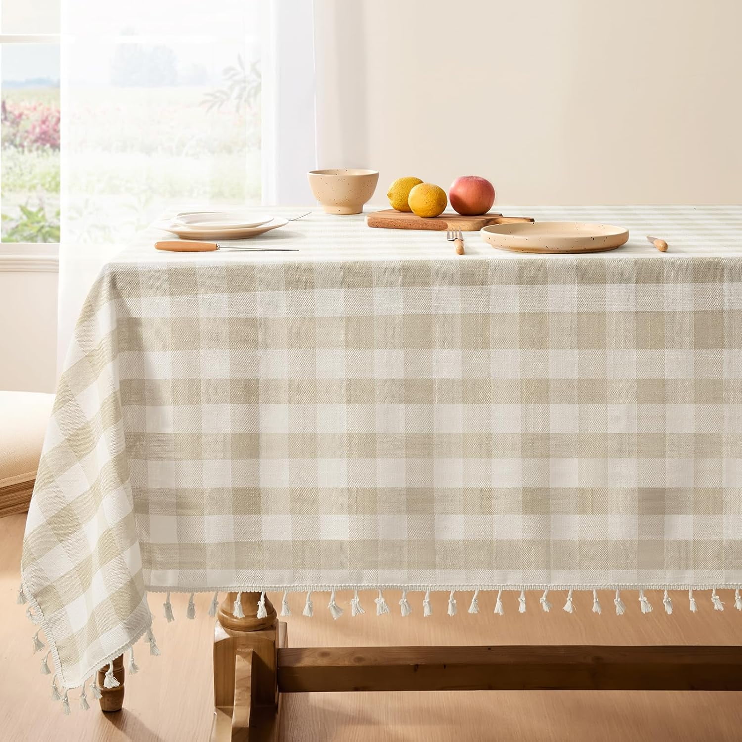 Checkered Tablecloth Rectangle, Heavy Weight Linen Gingham Outdoor ...