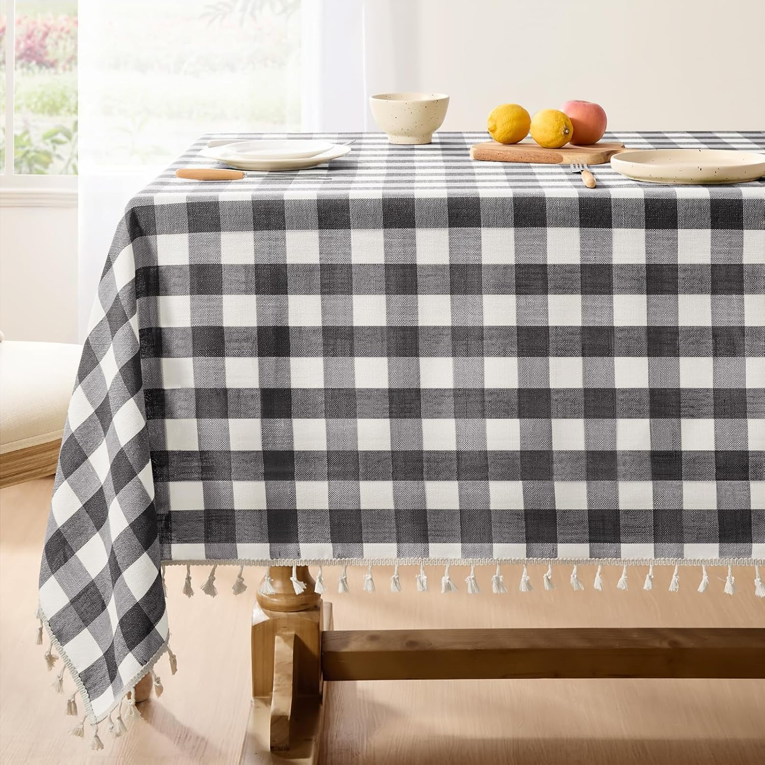 Checkered Tablecloth Rectangle, Heavy Weight Linen Gingham Outdoor ...