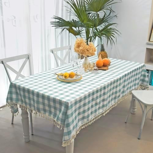 Checkered Tablecloth Rectangle, Heavy Weight Wrinkle Free Cotton ...