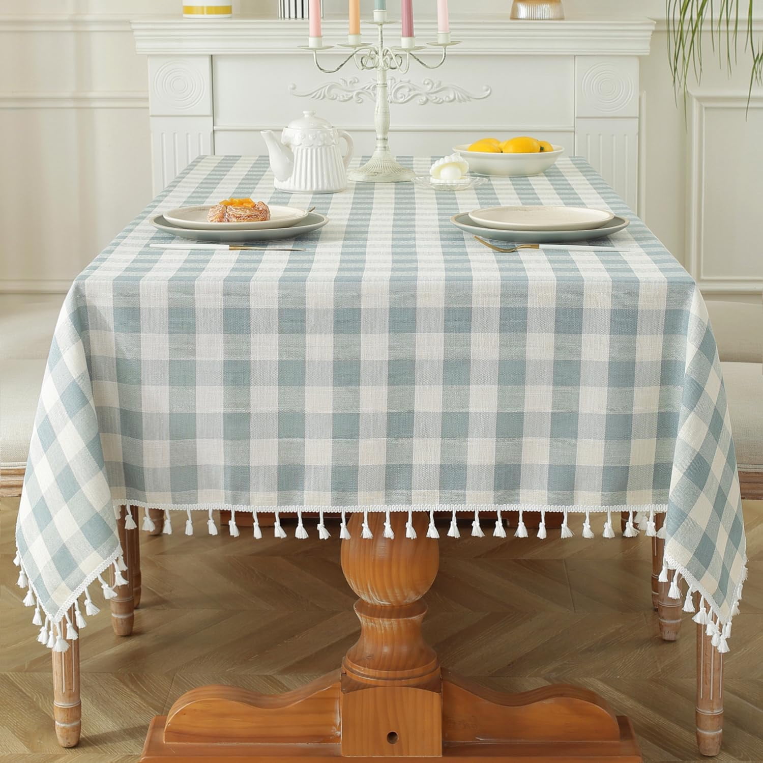 Checkered Tablecloth Rectangle Washable Buffalo Plaid Table Cloth with Tassel Cotton Linen ...