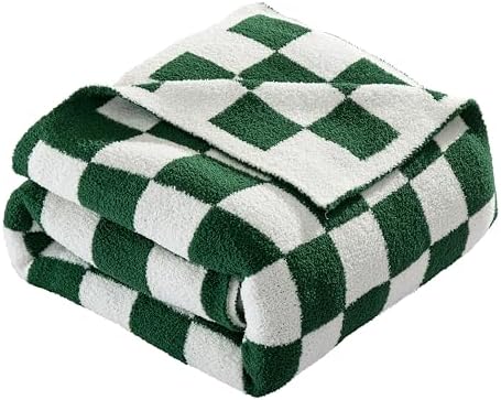 Checkered Throw Blanket, Hunter Green Super Soft Cozy Fluffy Warm Throw ...