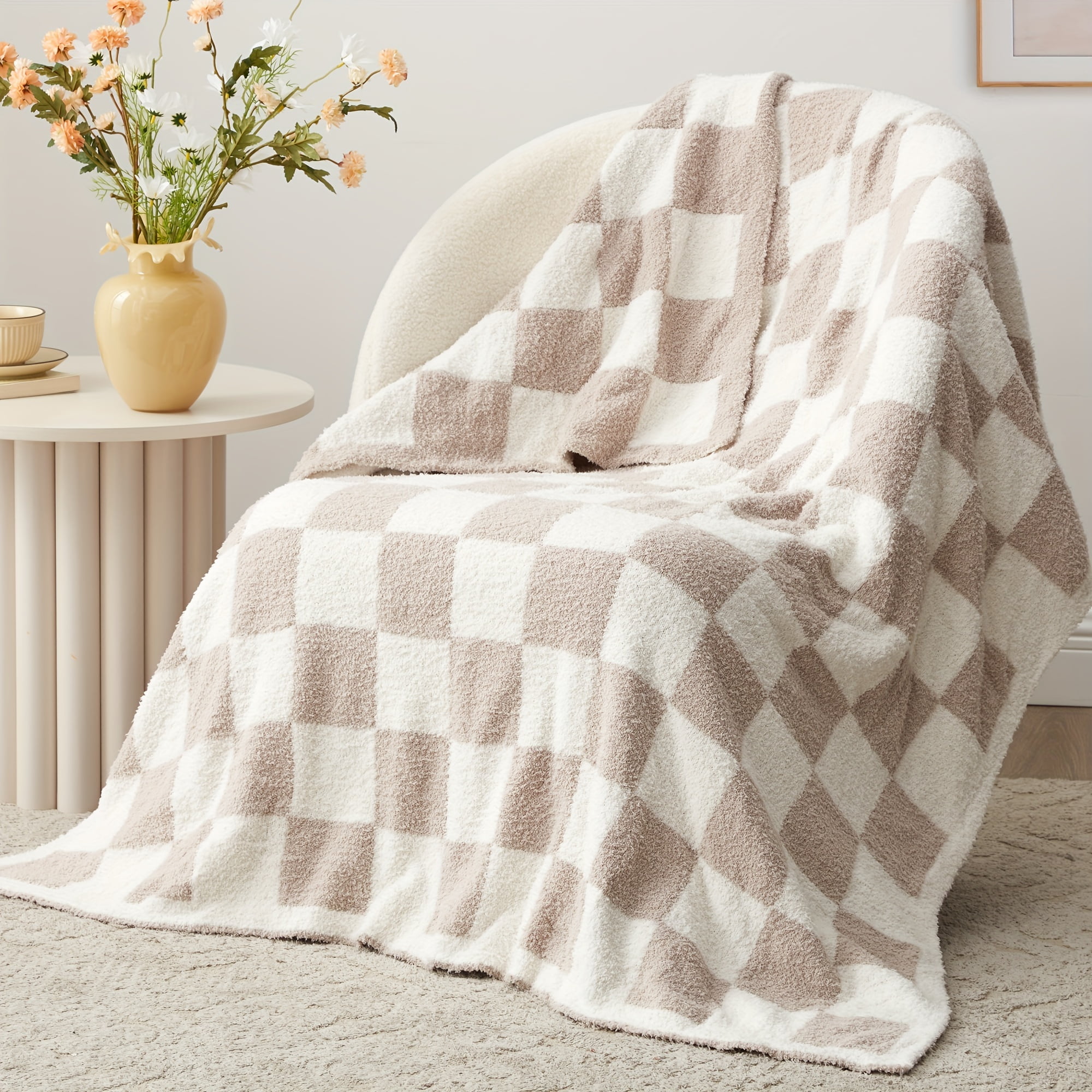 Checkered Throw Blanket, Knitted Blanket With Checkerboard Grid Pattern ...