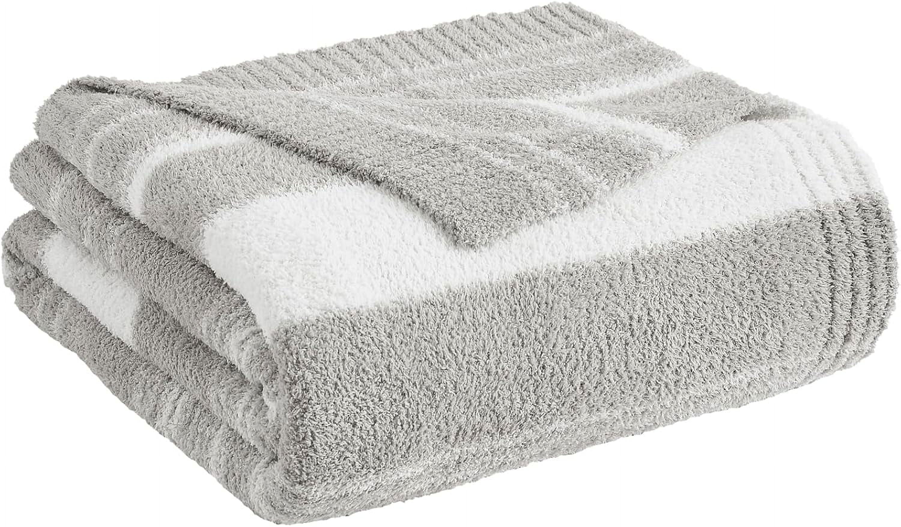 Checkered Throw Blanket, Light Grey Striped Microfiber Soft Cozy Fluffy ...