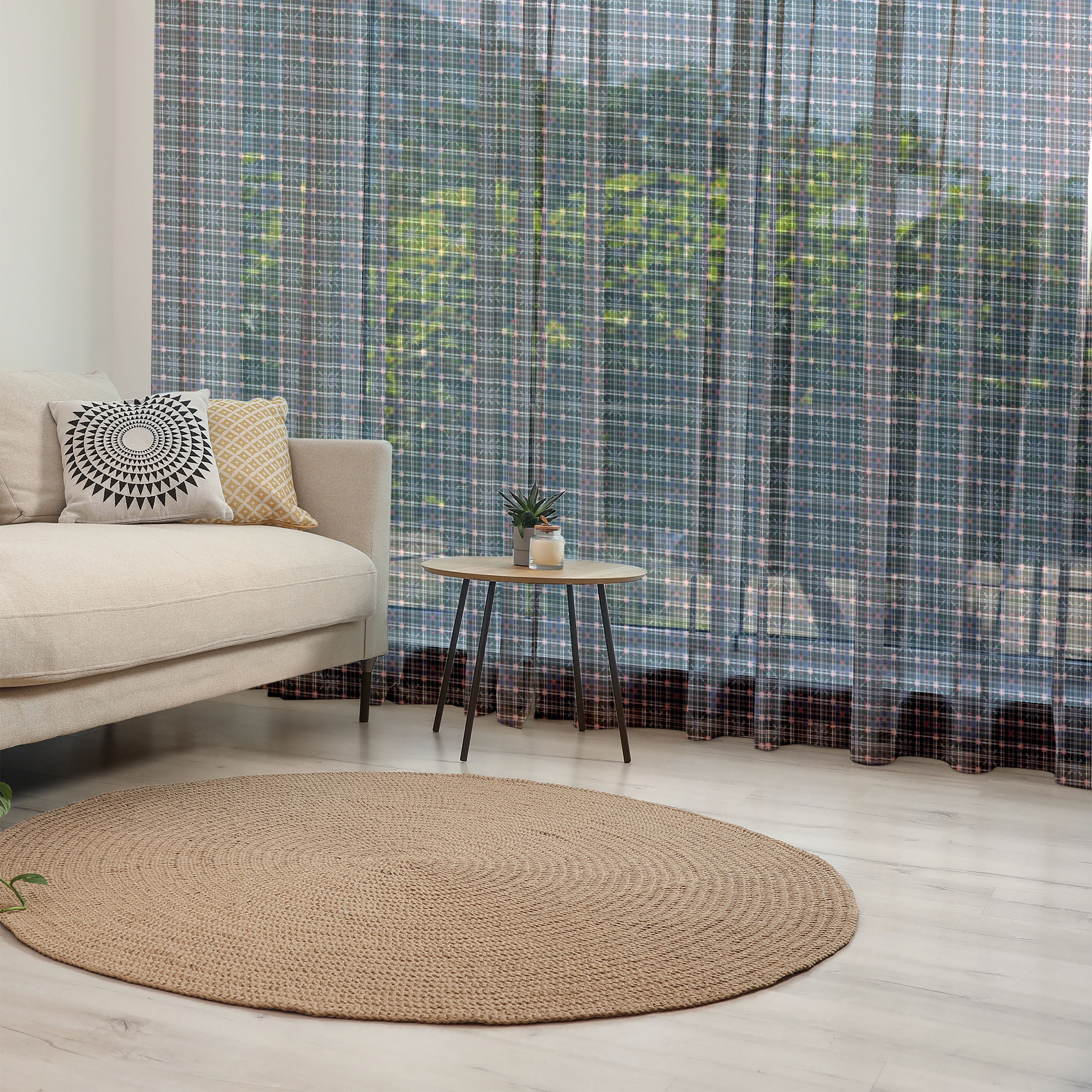 Checkered Tulle Curtains with Rod Pocket, Pink and Blue Colored ...