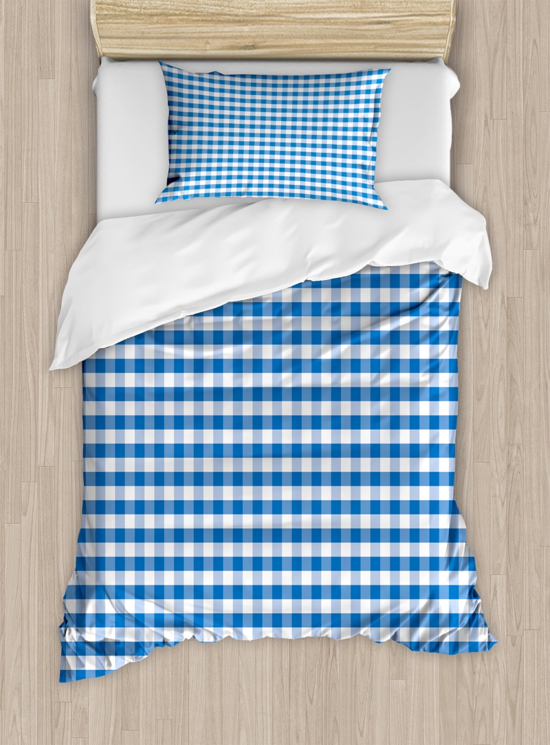 Checkered Twin Size Duvet Cover Set, Monochrome Gingham Checks ...