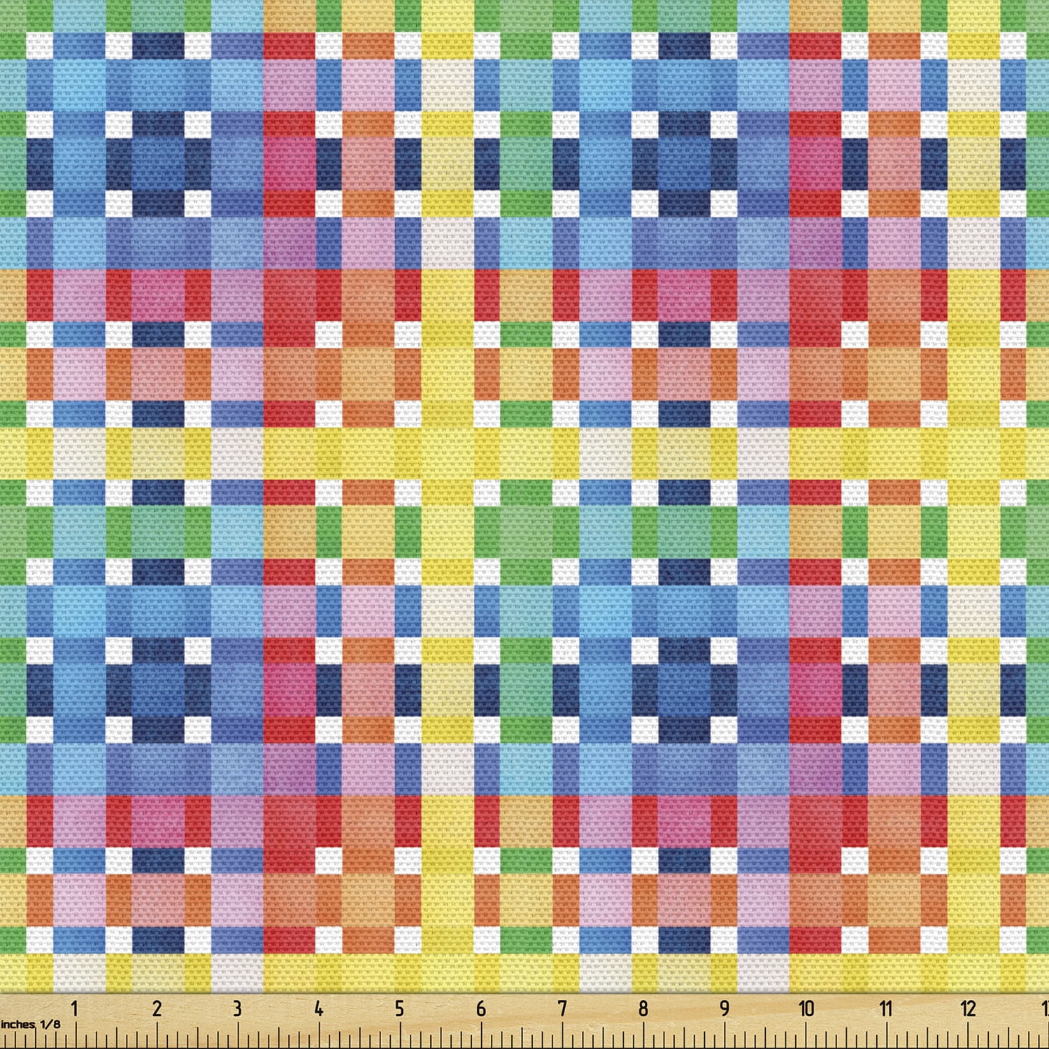 Ambesonne Checkered Fabric by the Yard Upholstery, Rainbow Squares Art ...