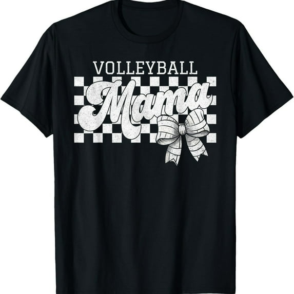 Checkered Volleyball Mama Coquette Bow Volleyball Mom Gift T-Shirt ...