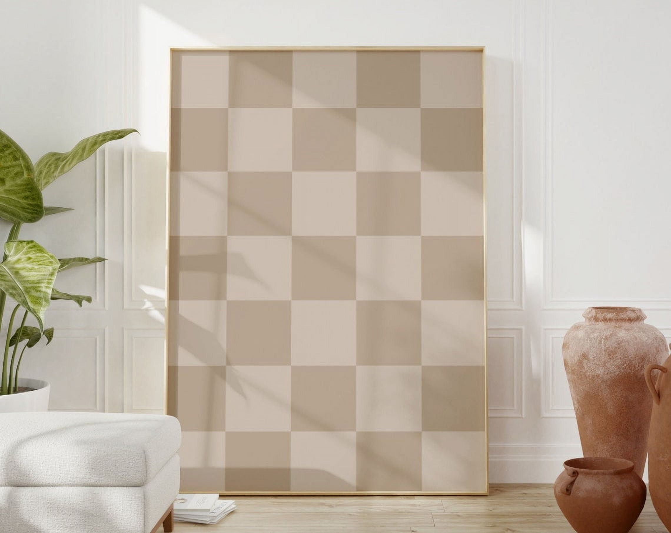 Checkered Wall Art, Beige Checker Art Print, Beige Wall Art, Retro ...
