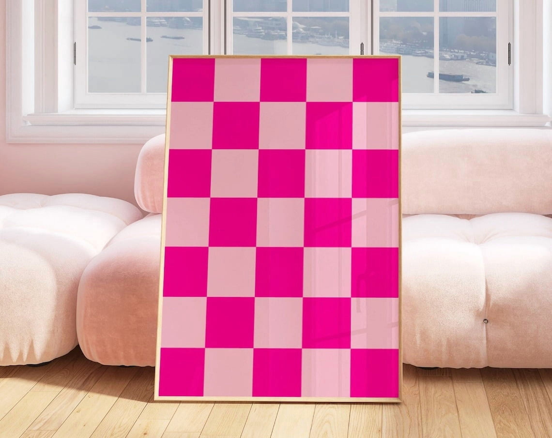 Checkered Wall Art, Pink Checker Art Print,Hot Pink Wall Art, Retro ...