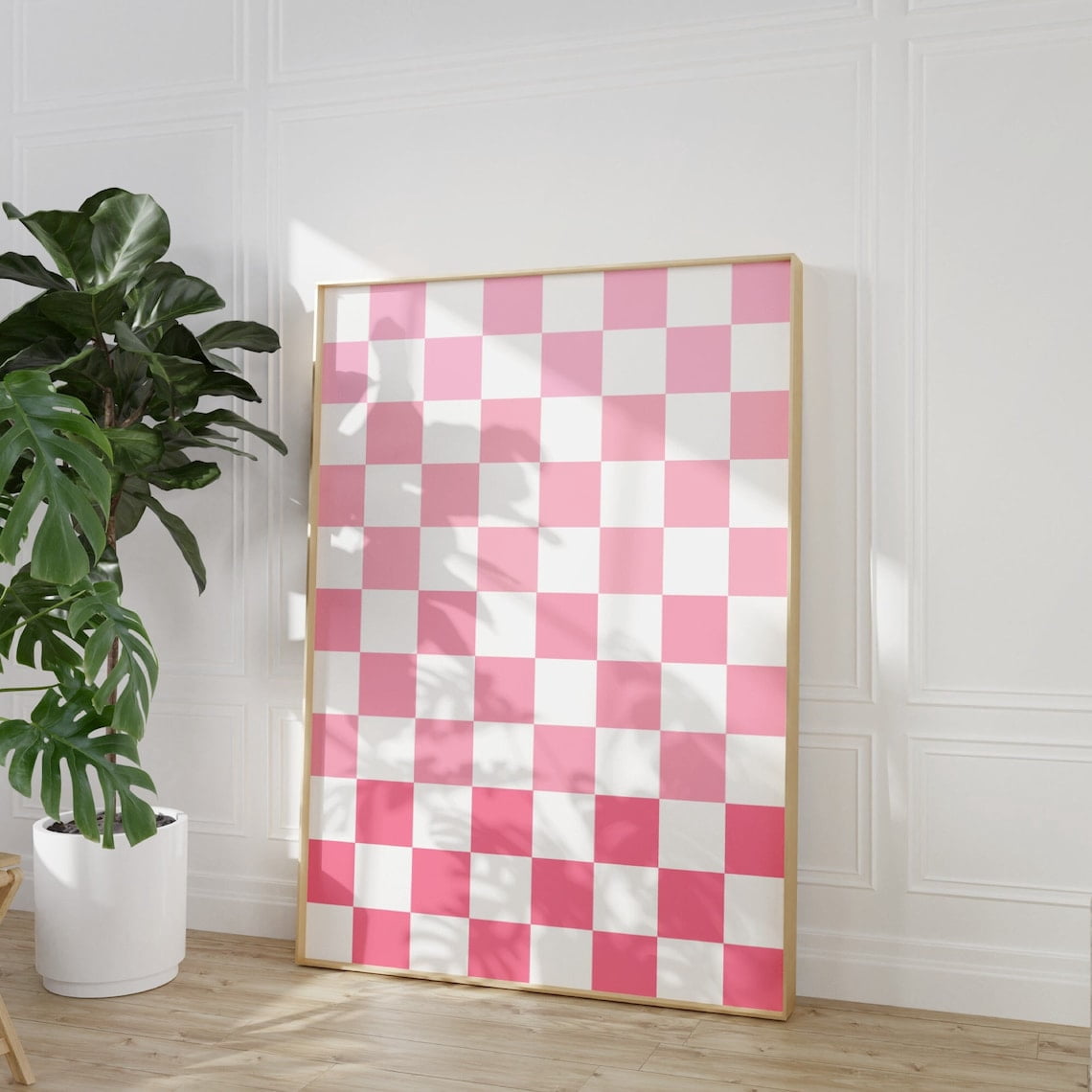 Checkered Wall Art Pink Checker Retro Funky Geometric Blush Pink Decor ...