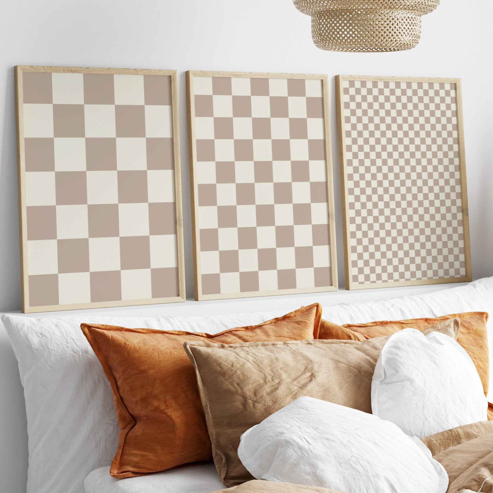 Checkered Wall Art Prints Beige Checker Art Print Beige Print Wall Art ...