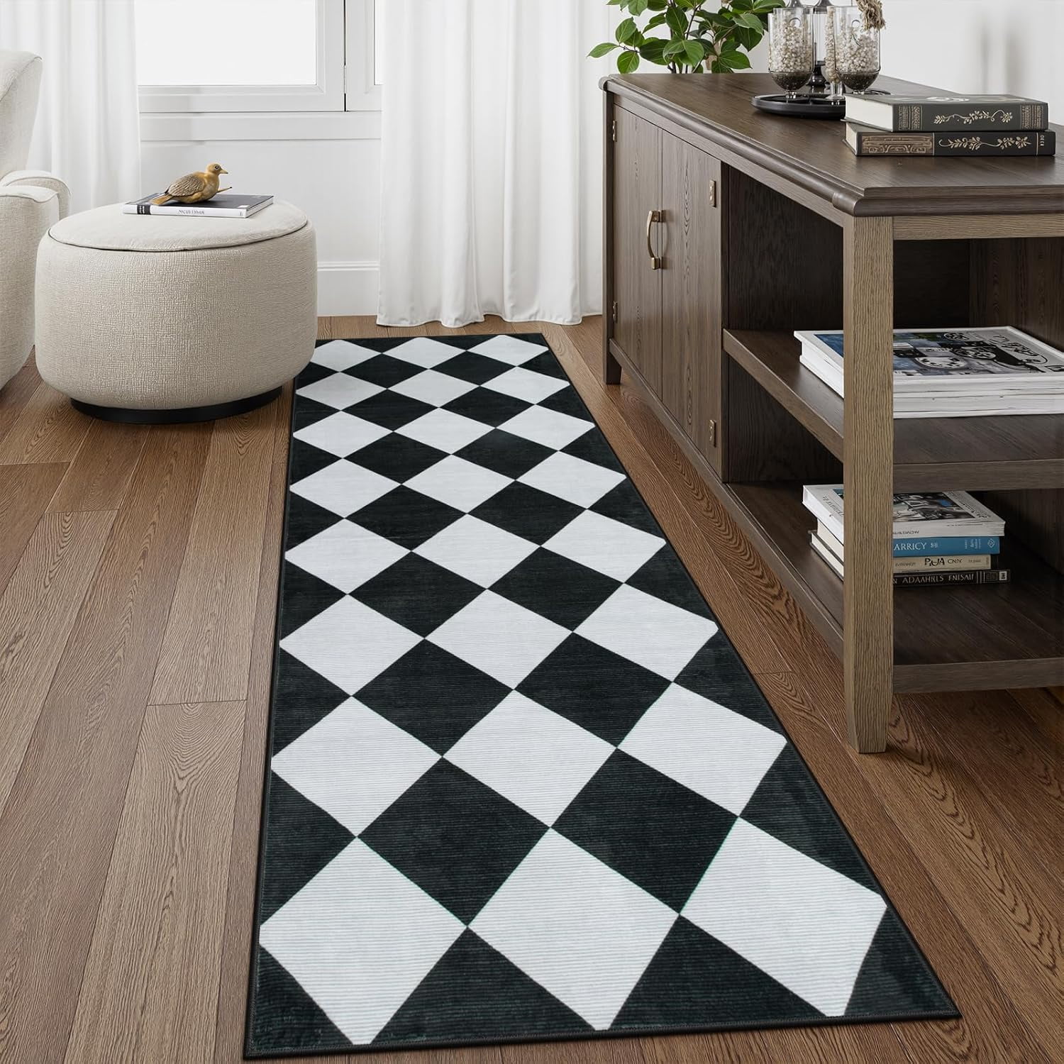 Checkered Washable Kitchen Runner Rug 2x6, Ultra Thin Non Slip Carpet ...