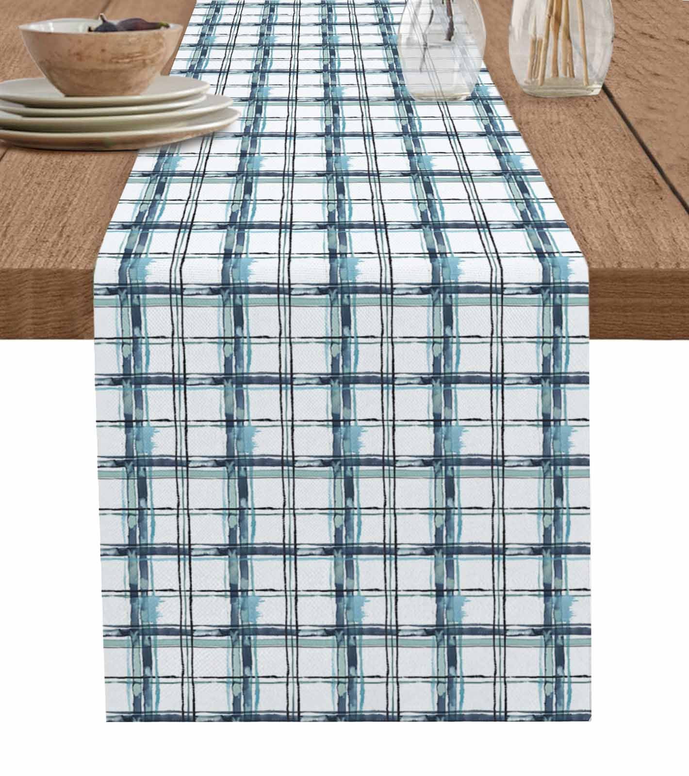 Checkered Watercolor Gradient Hand Drawn Loop Table Runner Wedding r ...