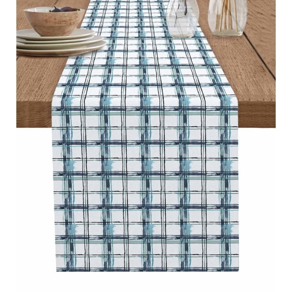 Checkered Watercolor Gradient Hand Drawn Loop Table Runner Wedding r ...