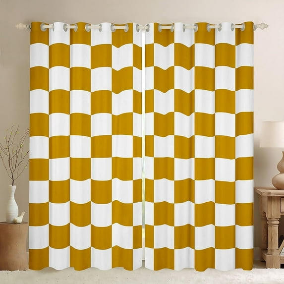 Checkered Window Curtains for Bedroom Teen Yellow White Plaid ...
