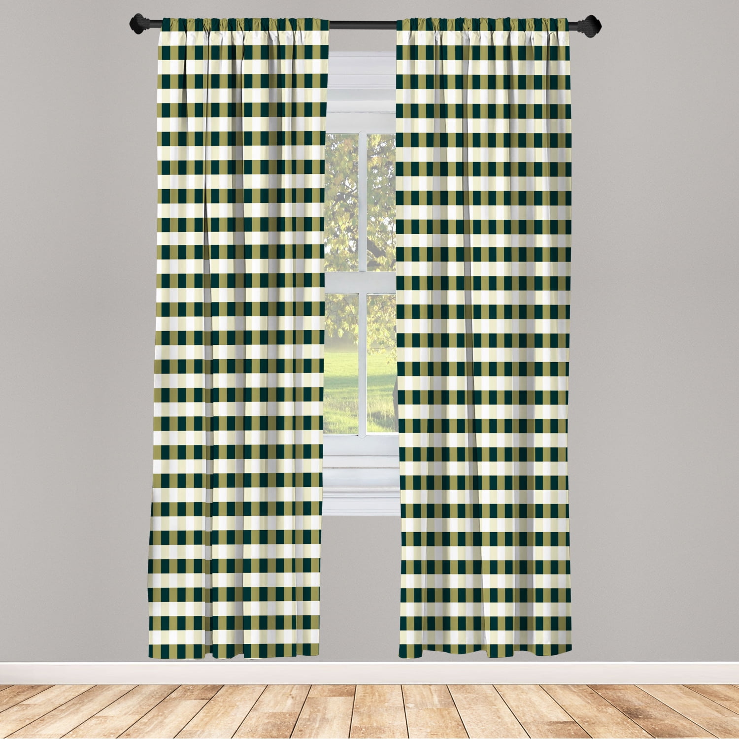 Ambesonne Checkered Curtains, Gingham Check Classic Art, Pair of 28"x84 ...