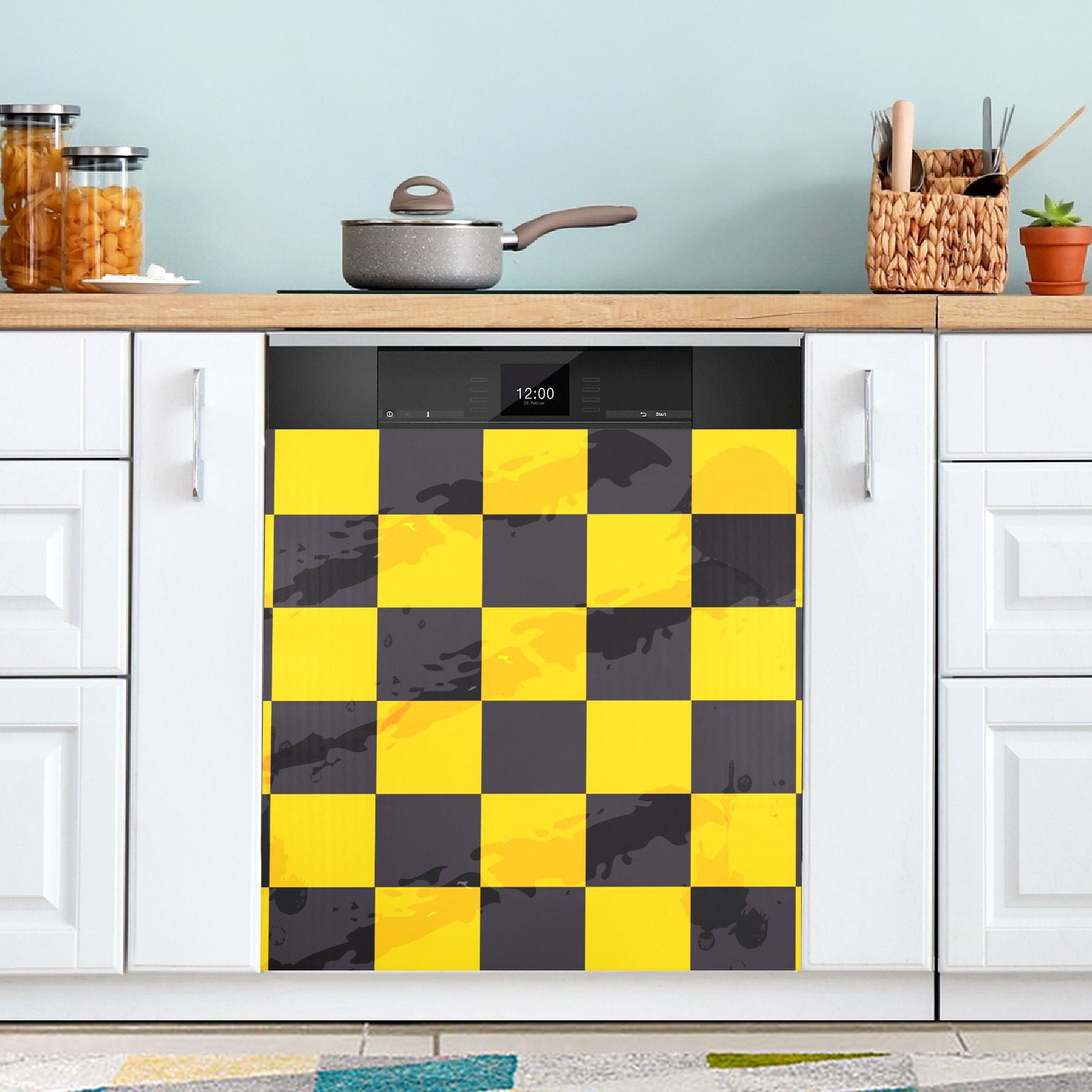 Checkered with Yellow and Black Dishwasher Magnet Cover Magnetic ...