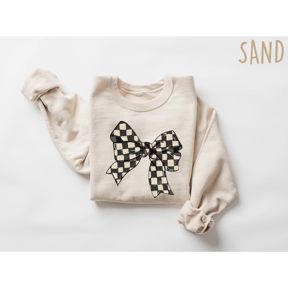 Checkered bow Sweatshirt, Coquette bow Sweater, Coquette Trending Bow ...
