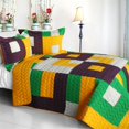 Checkers - 3 Pieces Vermicelli-Quilted Patchwork Quilt Set Full & Queen ...