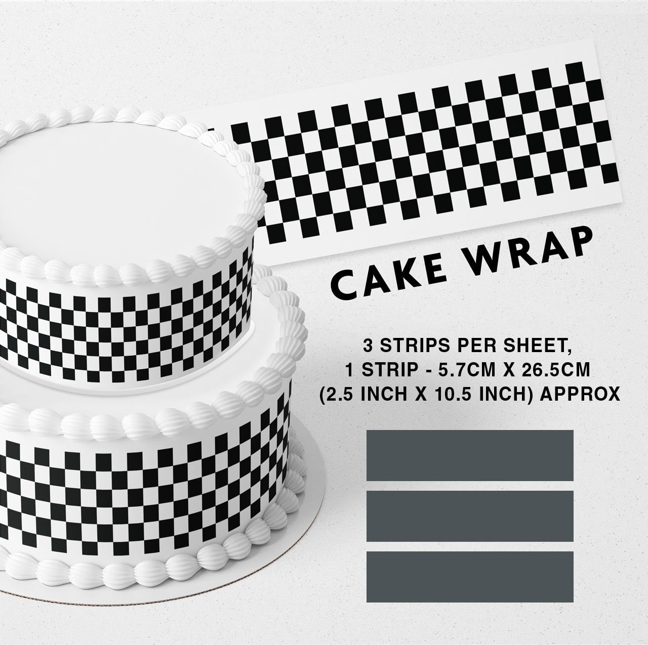 Checkers Black Race Flag Strips Edible Icing Printed Cake Wrap Strips ...