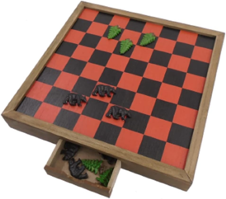 Checkers Board Game Set With Bear and Tree Shaped Pieces With Storage ...