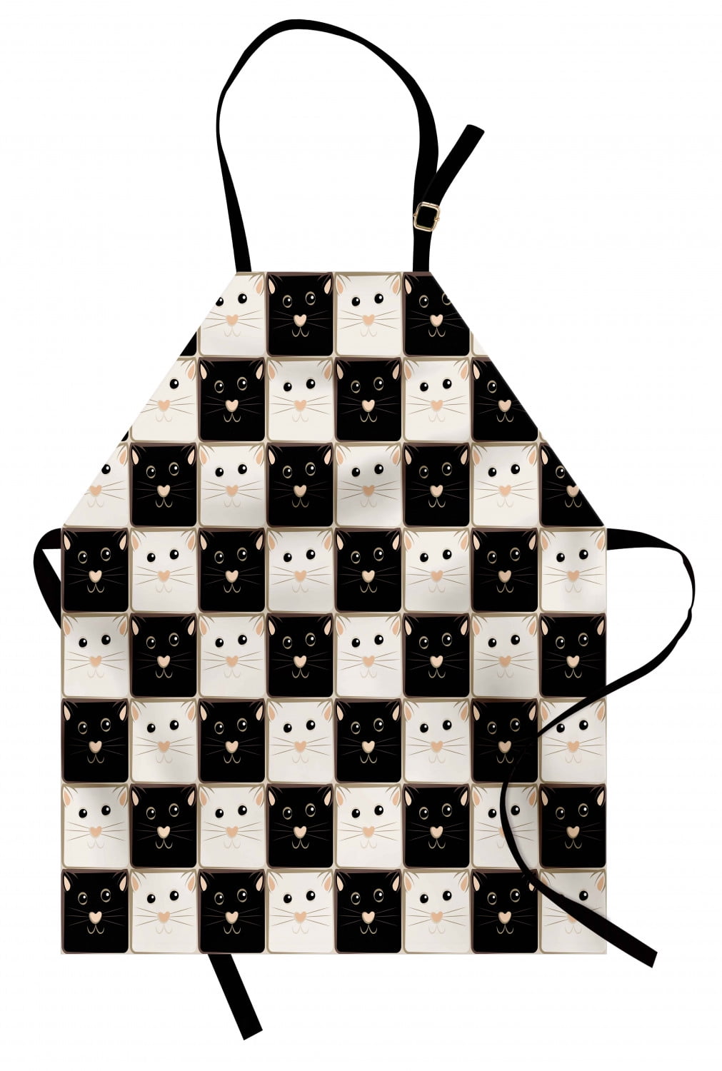 Checkers Game Apron Checkered Squares with Cute Cat Faces in Classic ...