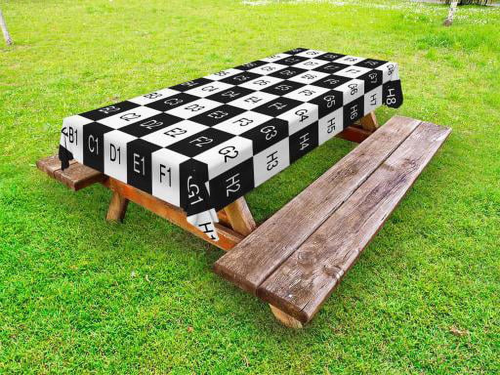 Checkers Game Outdoor Tablecloth, Monochrome Chess Board Design with ...