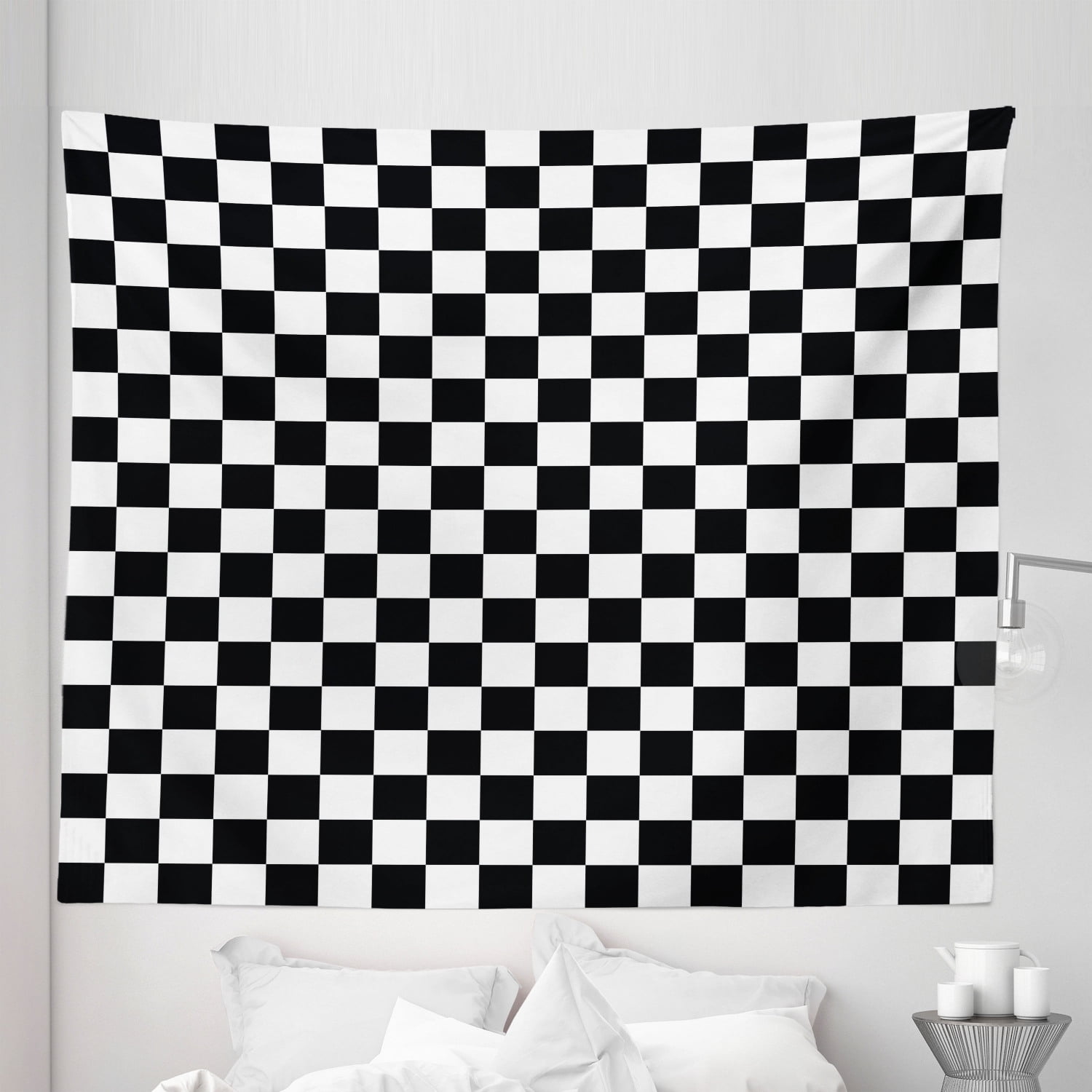 Checkers Game Tapestry, Geometric Grid Style Monochrome Squares in ...