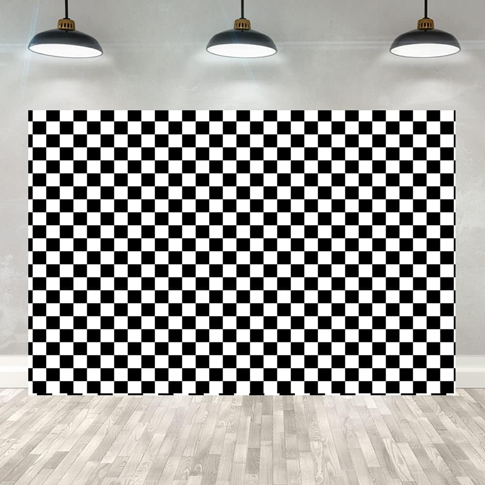 Checkers Photo Backdrop Black White Racing Checkered Pattern Birthday ...