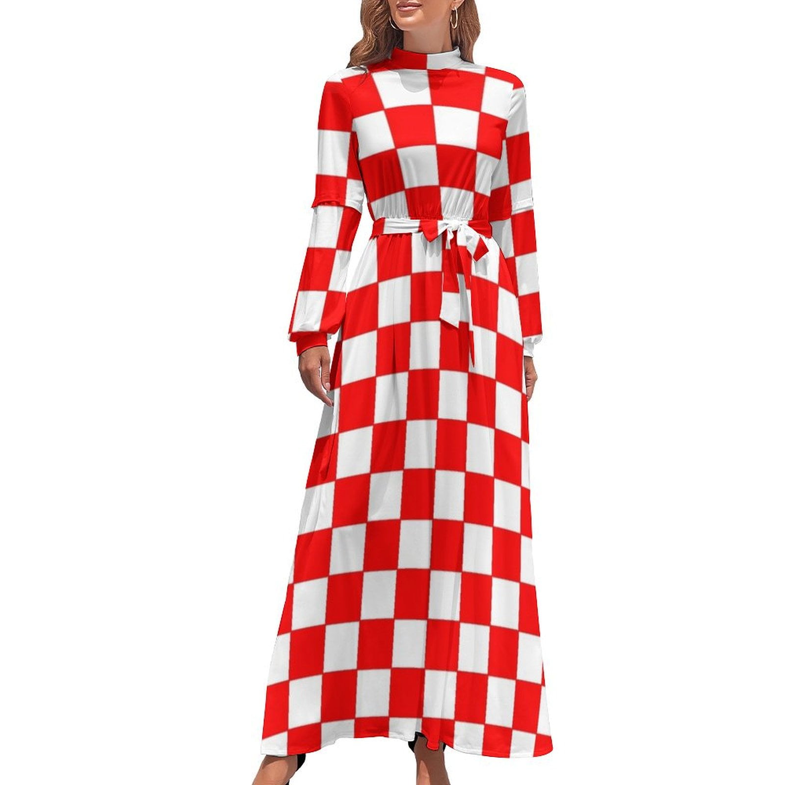 Checkers - Red and White Long Dress women's clothing summer 2024 ...