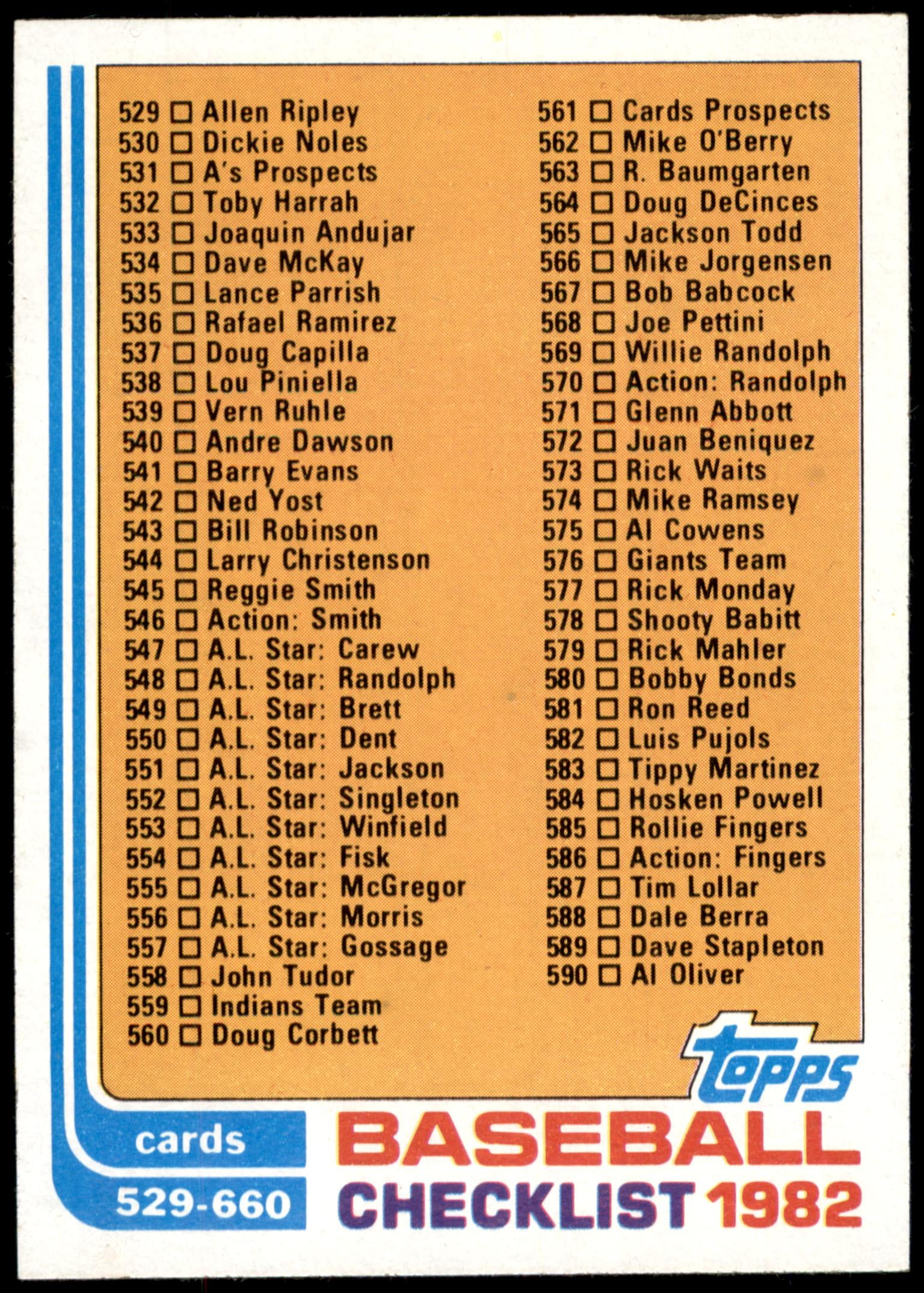 Checklist: 529-660 #634 1982 Topps - Walmart.com