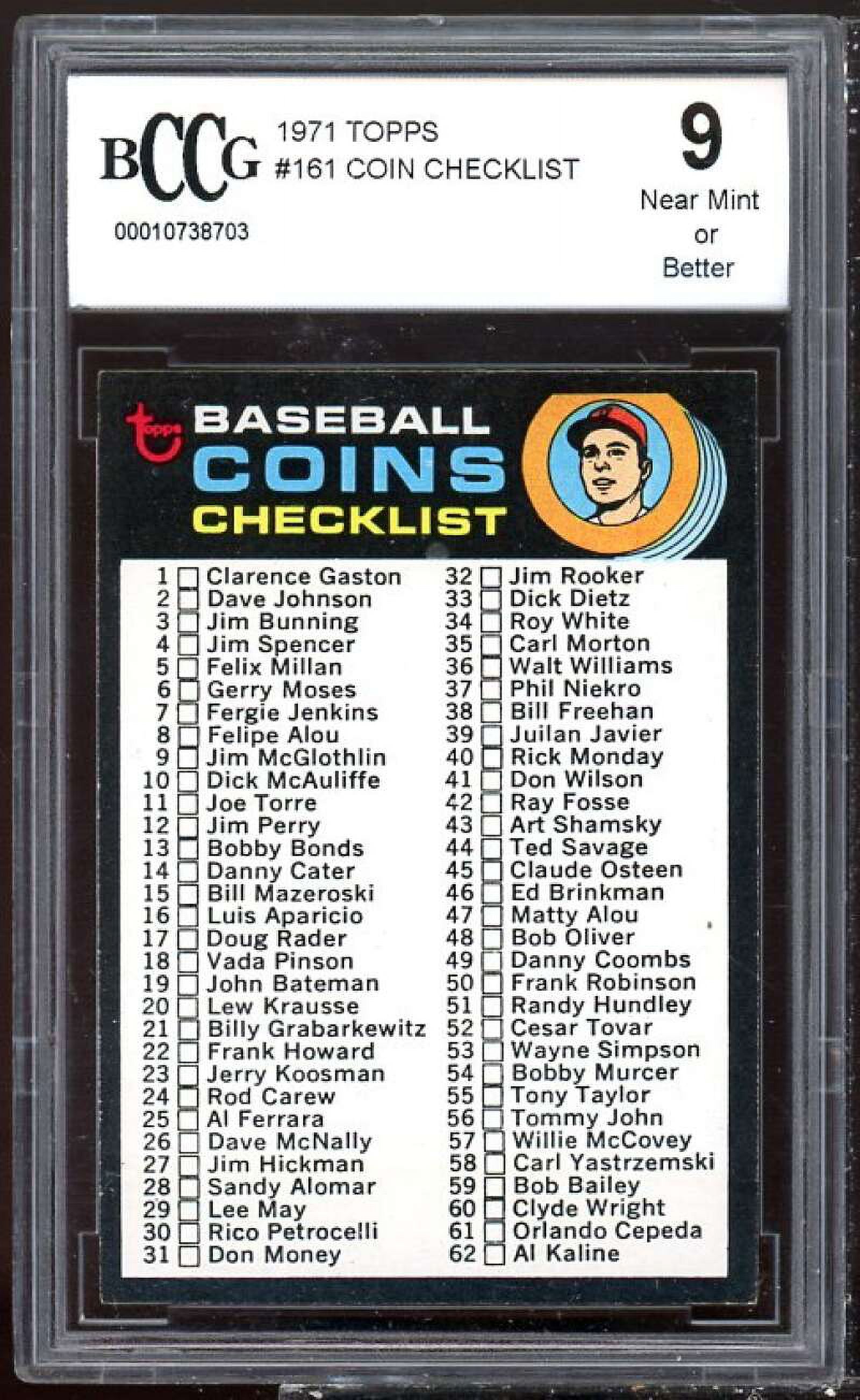 Checklist Card 1971 Topps #161 BGS BCCG 9 - Walmart.com