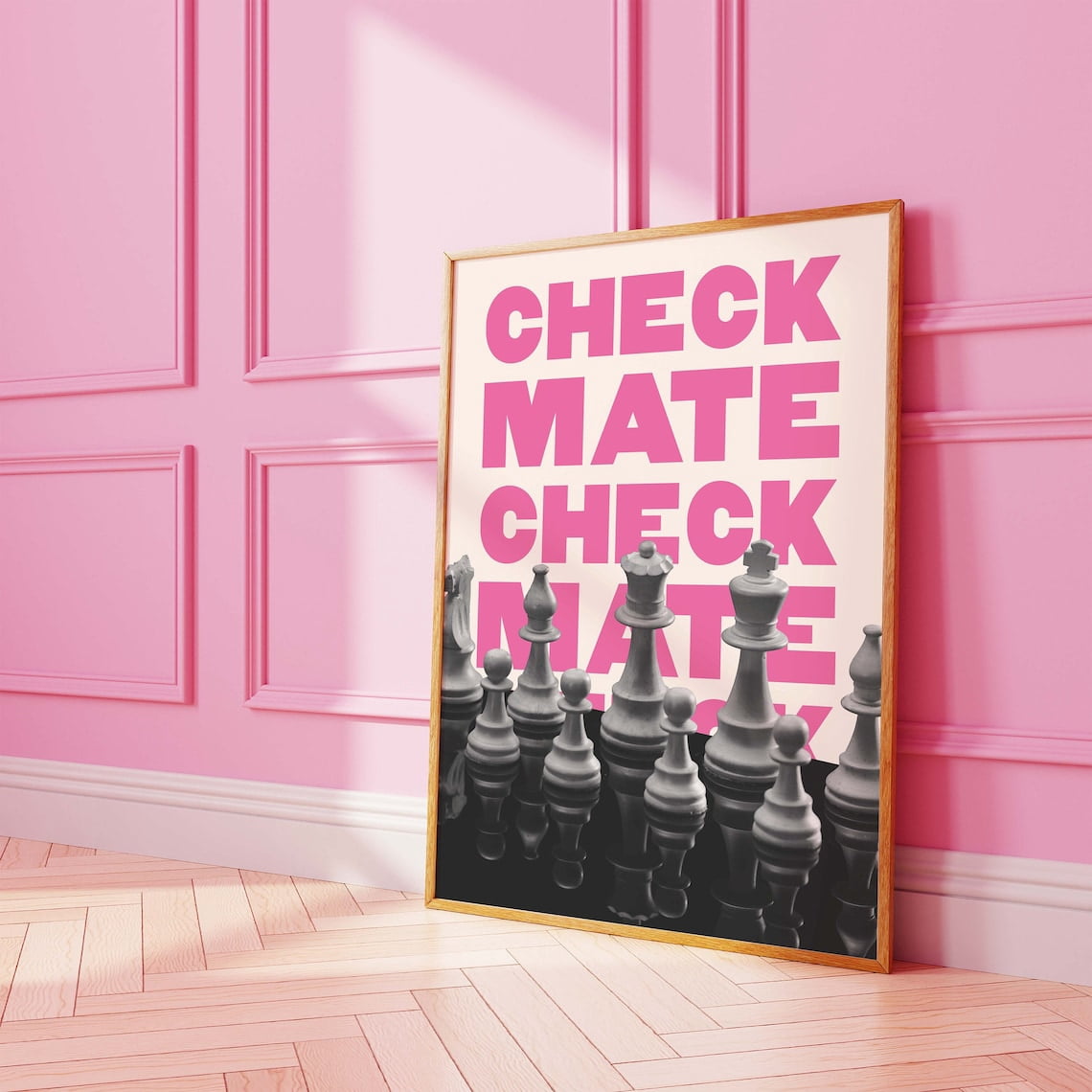 Checkmate Chess Poster Trendy Wall Art Pink And Black Retro Cute Poster ...