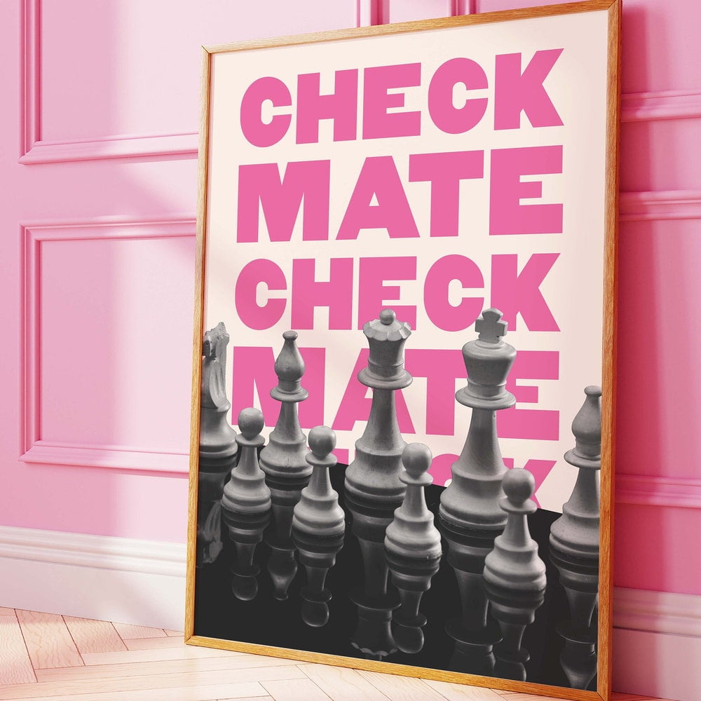 Checkmate Chess Print, Trendy Chess Wall Art, Pink And Black Retro Art ...