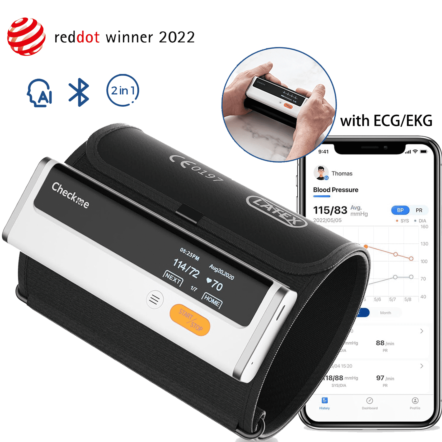 Checkme BP2 Blood Pressure Monitors with EKG Monitoring, 2 in 1 Upper ...