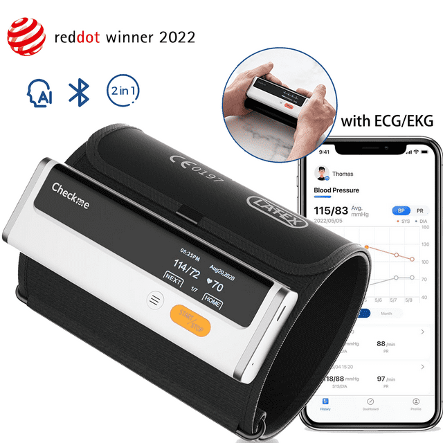 Checkme: Bluetooth Blood Pressure & EKG Monitor, Wireless Upper Arm BP ...
