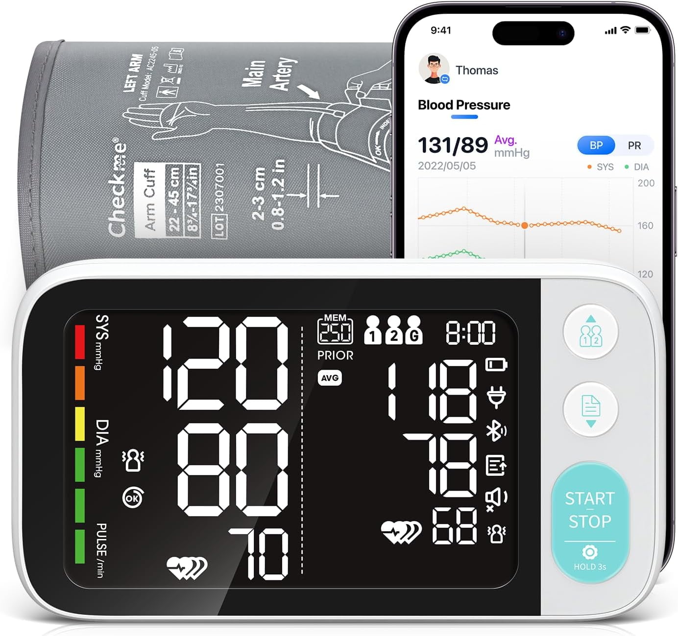 Checkme Blutooth Blood Pressure Monitors for Home Use, Blood Pressure ...