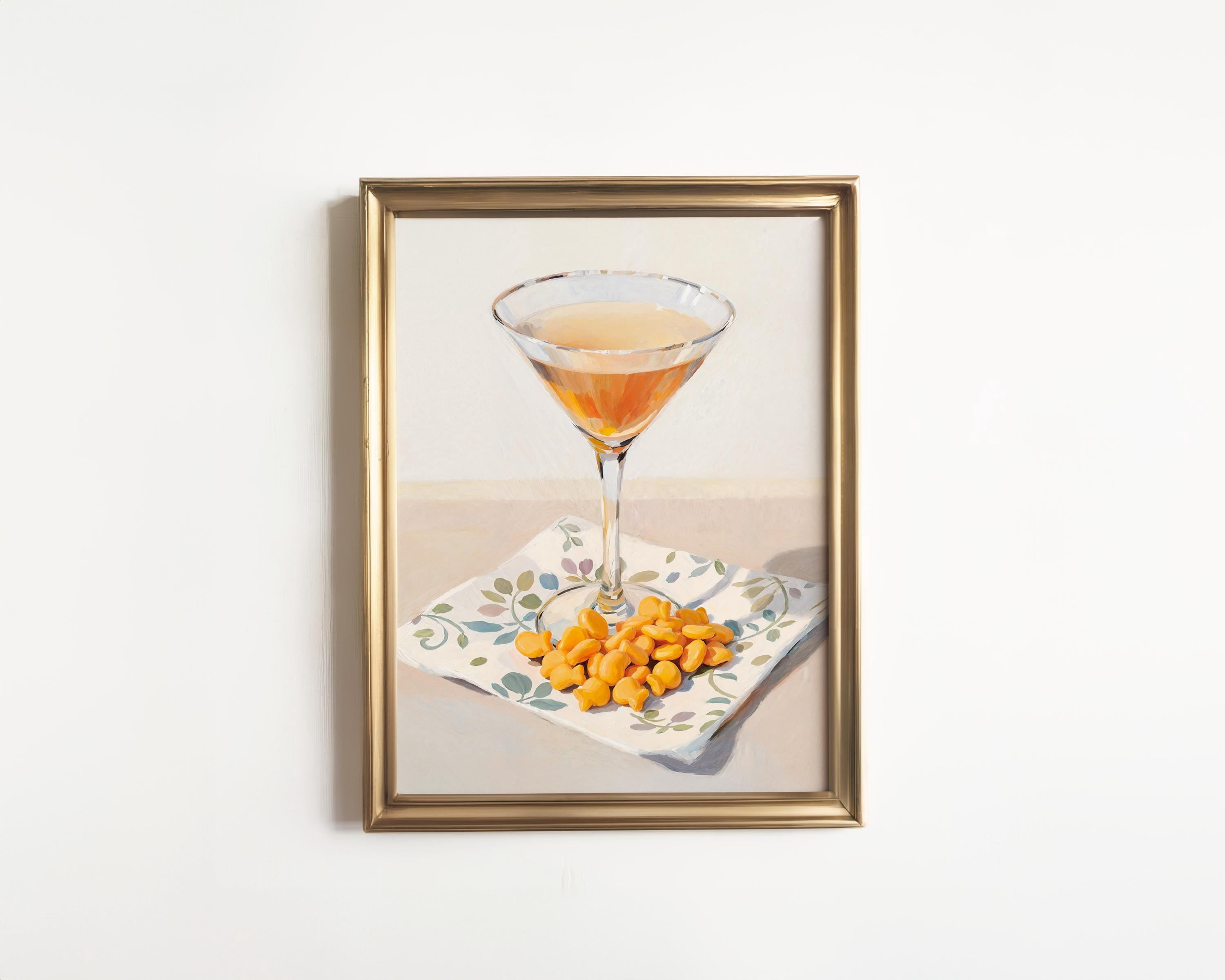Cheddar Fish Crackers And Martini Art Print Fun Maximalist Vintage ...