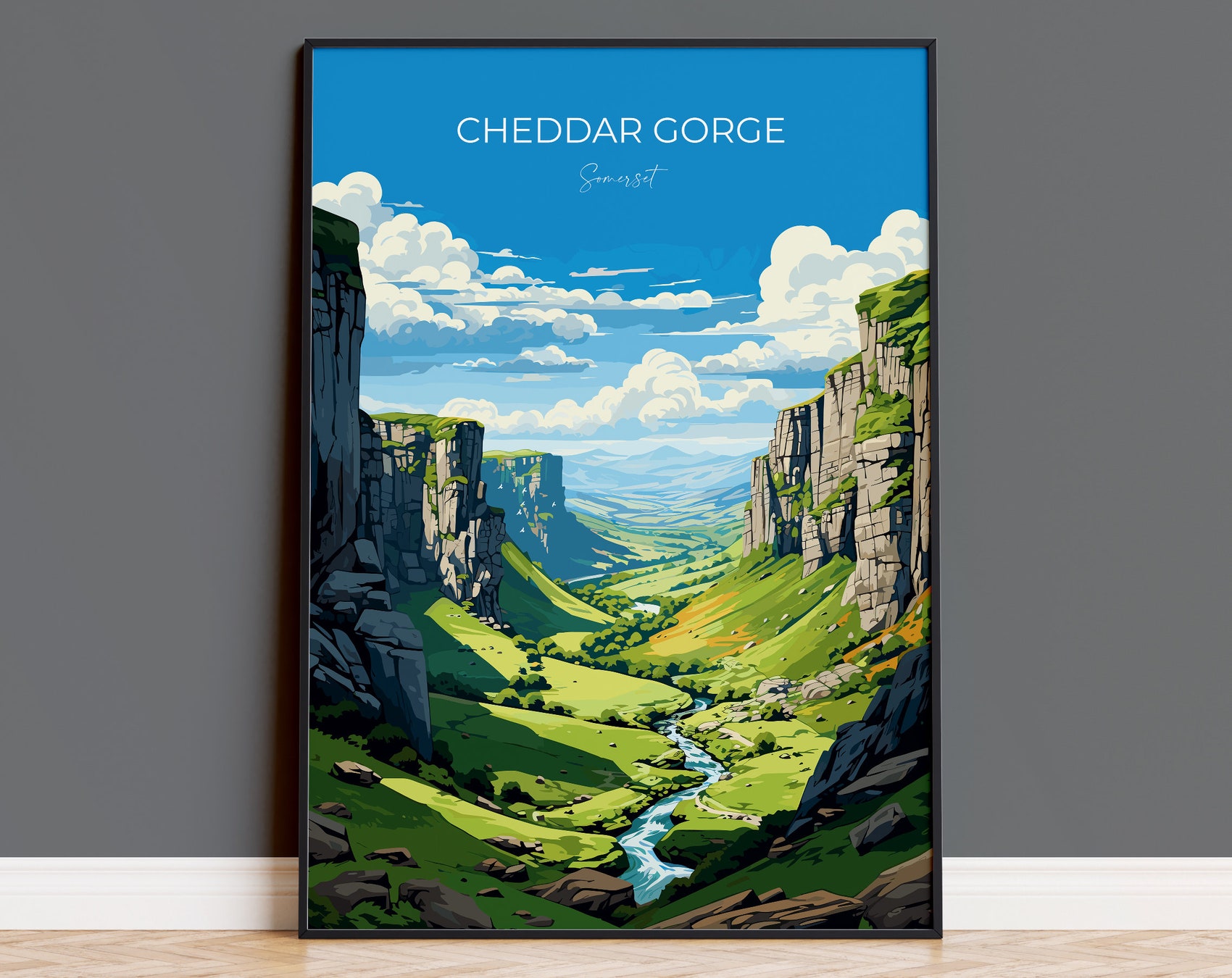 Cheddar Gorge Travel Poster Wall Art, Travel Print of Cheddar Gorge ...