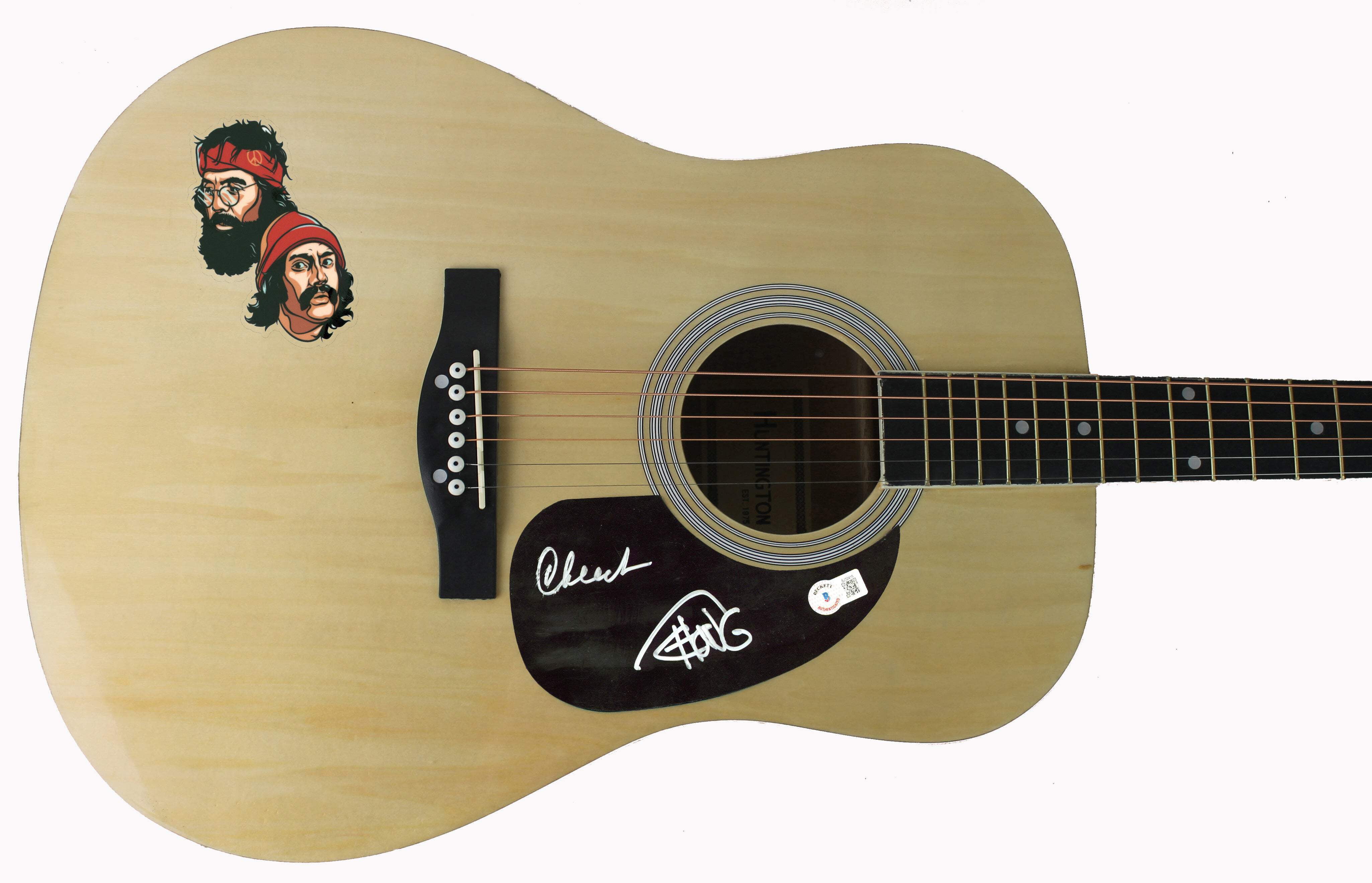 Cheech Marin Tommy Chong Signed Natural Acoustic Guitar w/ Decal BAS # ...
