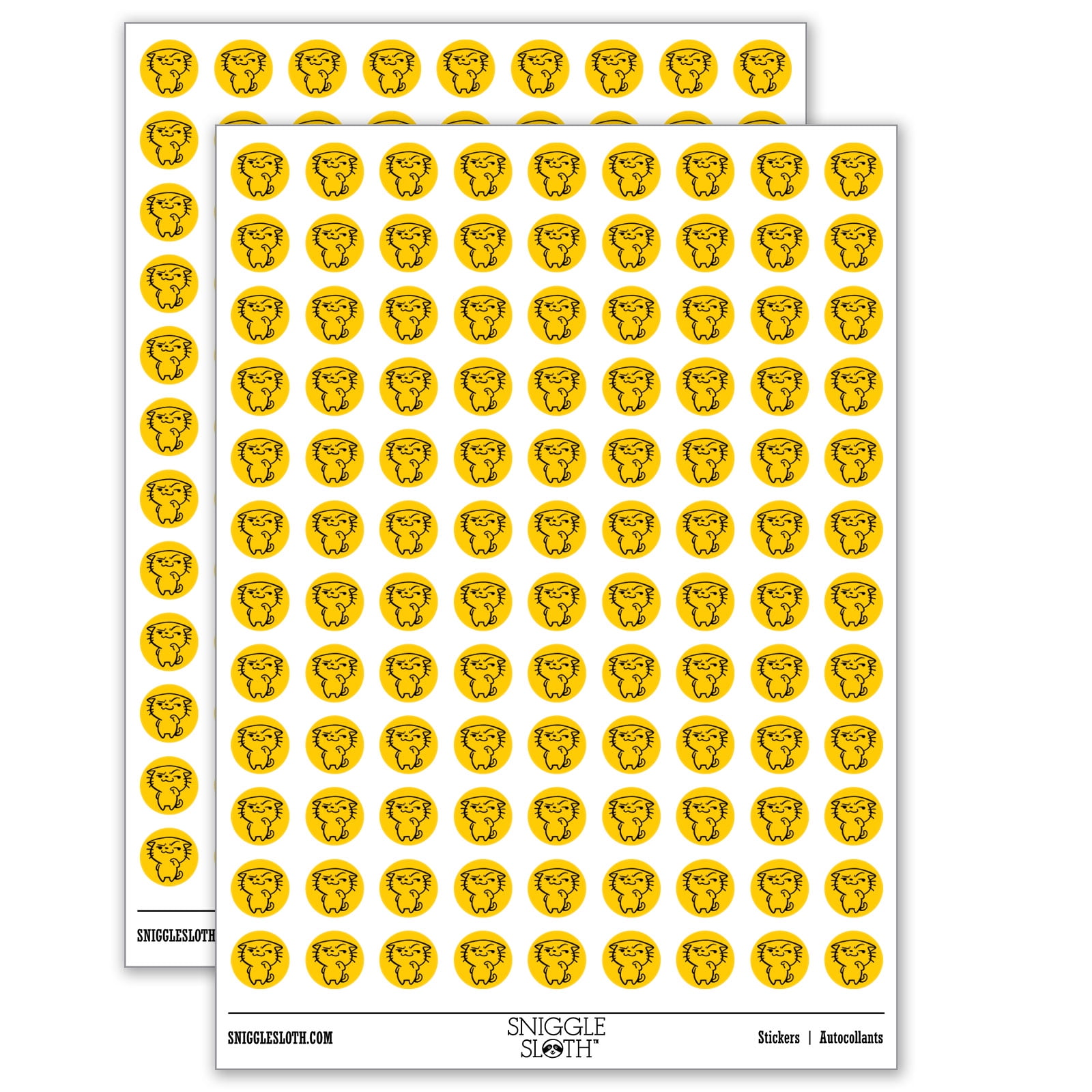 Cheeky Cartoon Cat Smirk Smile 200+ Round Stickers - Gloss Finish - 0. ...