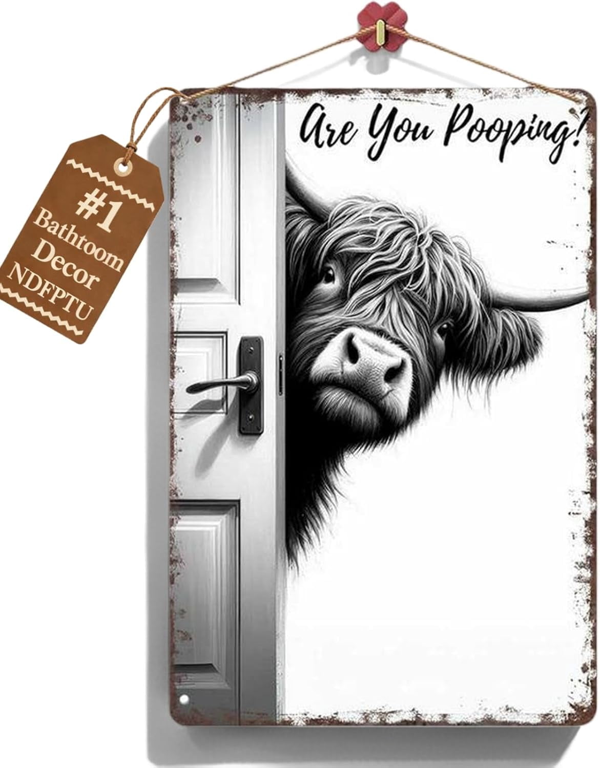 The Cheeky Visitor: Vintage Highland Cow Sign, Funny "Are You Pooping ...