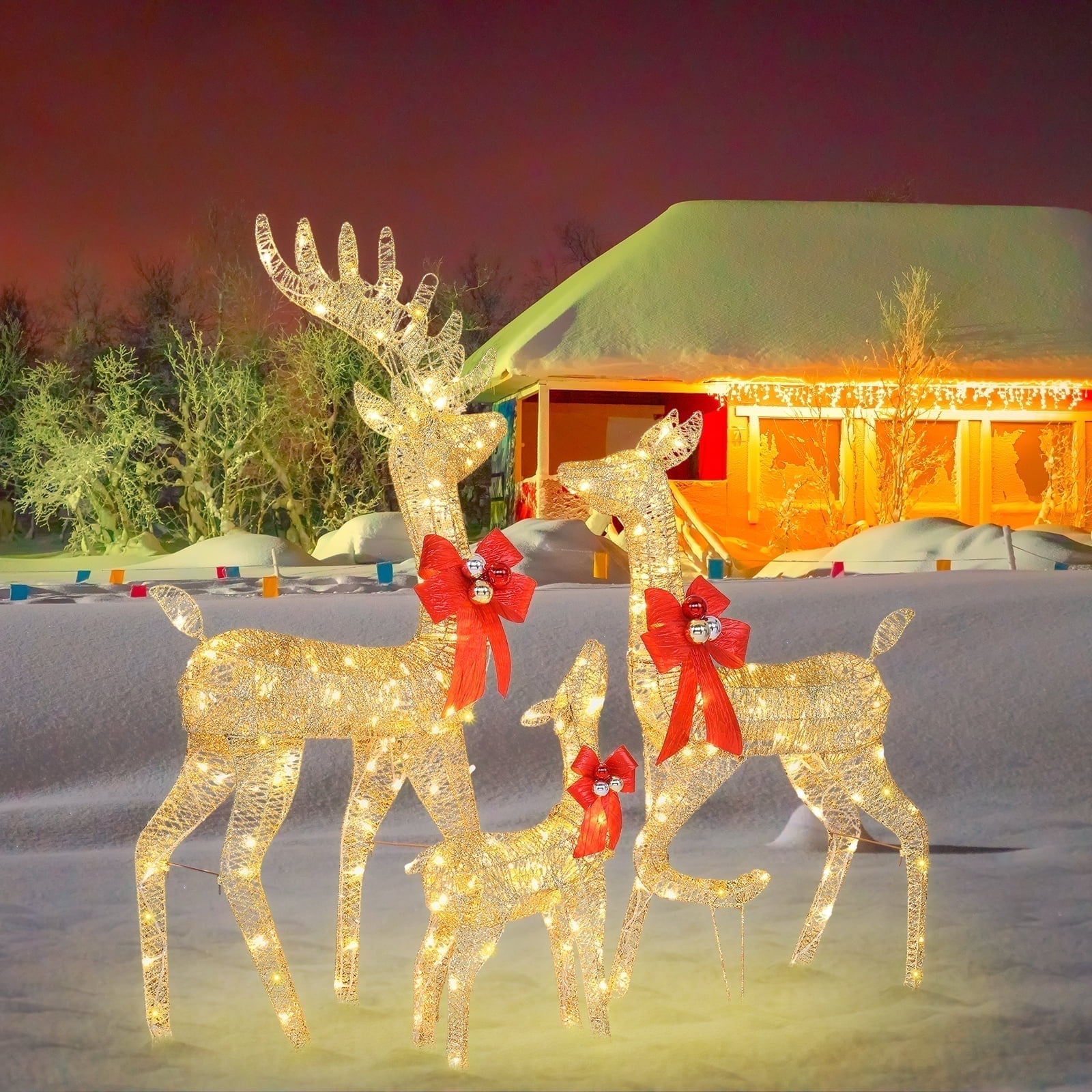 Cheelom 3D Lighted Christmas Deer Set Outdoor Yard Decoration LED ...