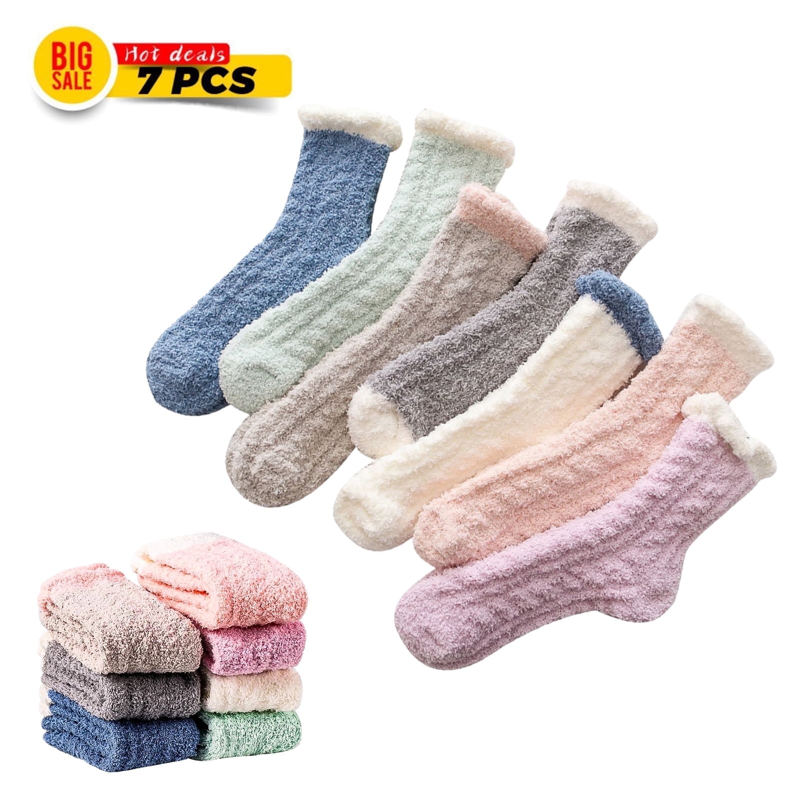 7 Pairs Non-slip, Long Thick, Fuzzy Slipper Socks for Women, Winter ...