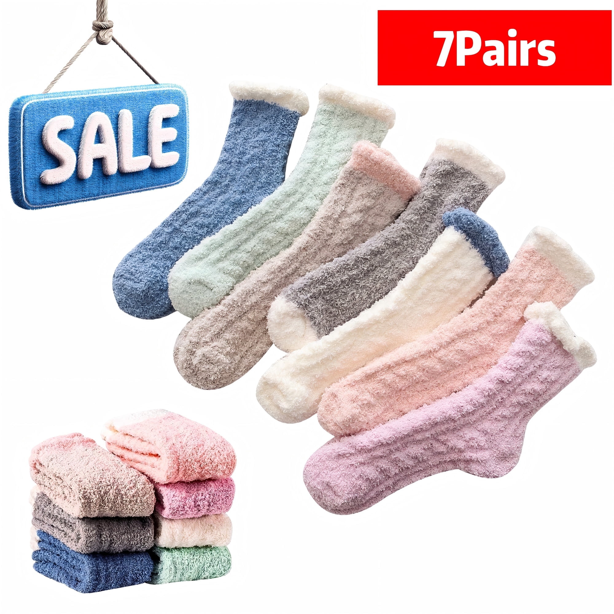 7 Pairs Non-slip, Long Thick, Fuzzy Slipper Socks for Women, Winter ...