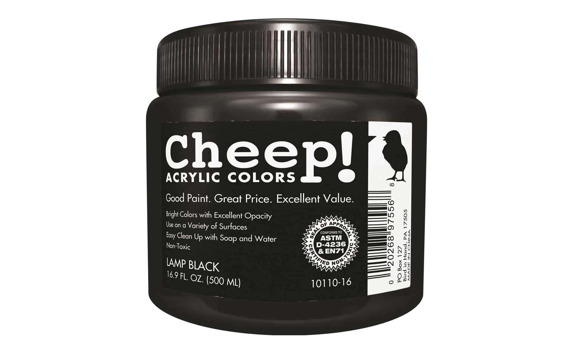 Cheep! Acrylic Paints, 16.9 oz. jar - Lamp Black, Perfect for Artists ...