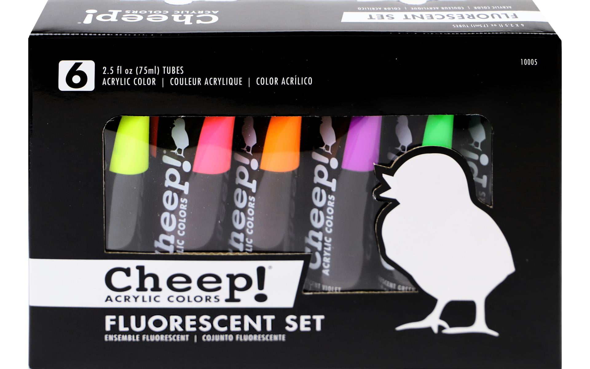Cheep! Acrylic Paints, 2.5 oz. Tube - 6 Color Flourescent Paint Set ...