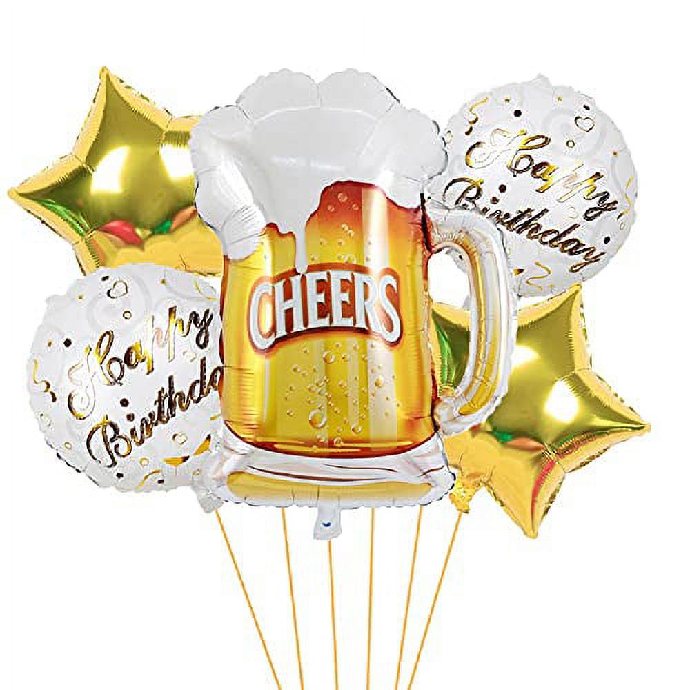 Cheer Beers Mug Mylar Balloons Happy Birthday Gold Star Aluminum Foil ...