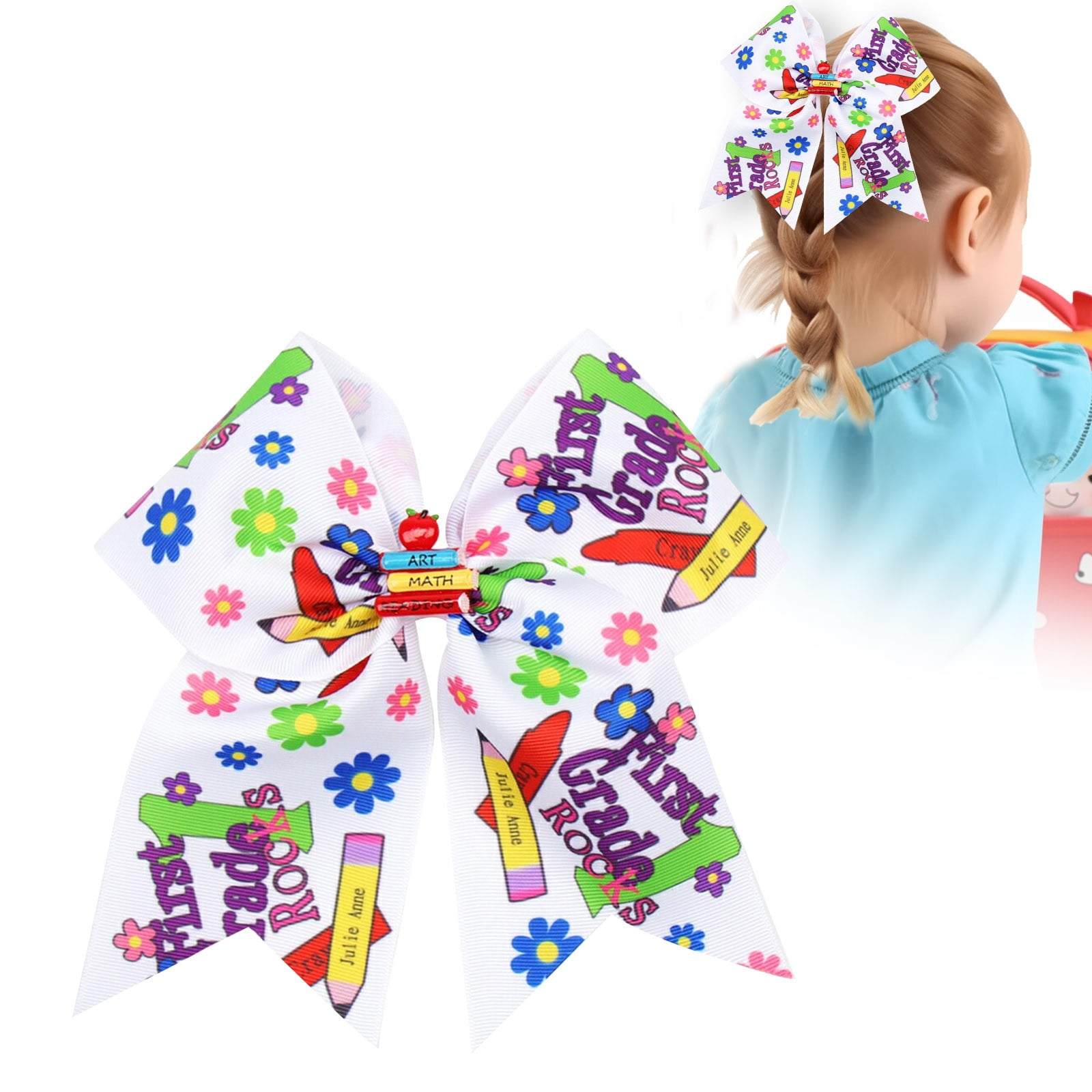 Cheer Bows Hair Clips - School Bus Design, Large Size, Soft Fabric ...