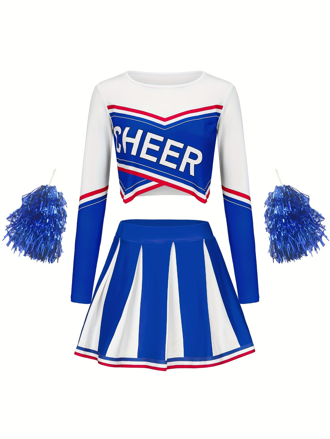 Cheer Cheerleading Blue Skirt set Cute Sports Children's Pom-poms ...